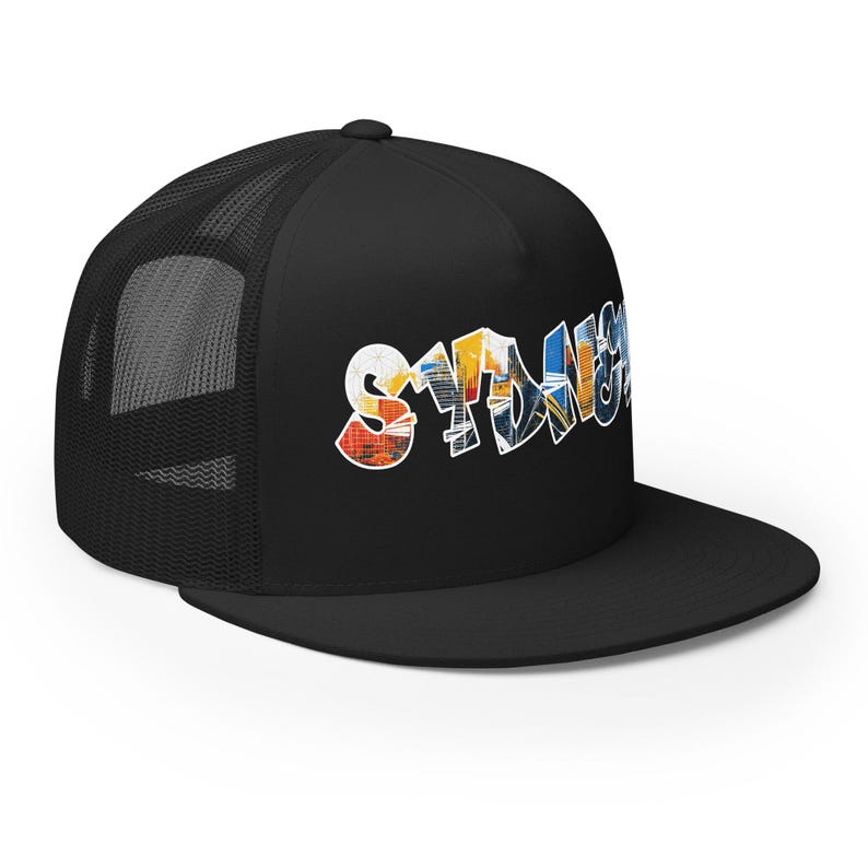 Sydney City Graffiti Trucker Cap Flat Bill Hat High Profile Snapback ...