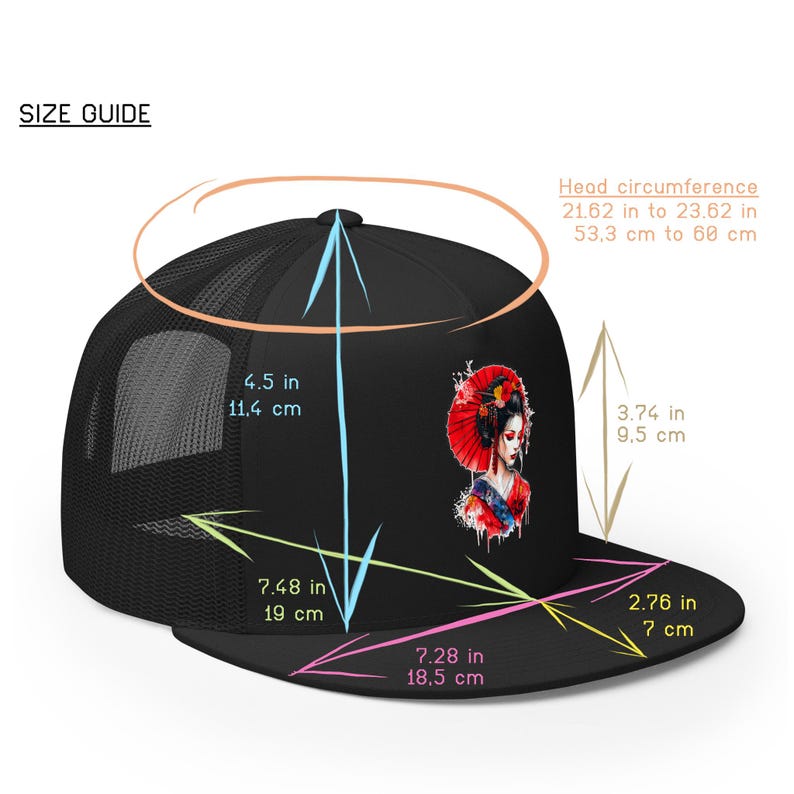 Geisha Tattoo Cap - Hip Hop Hat With Flat Bill - Adjustable Snapback ...