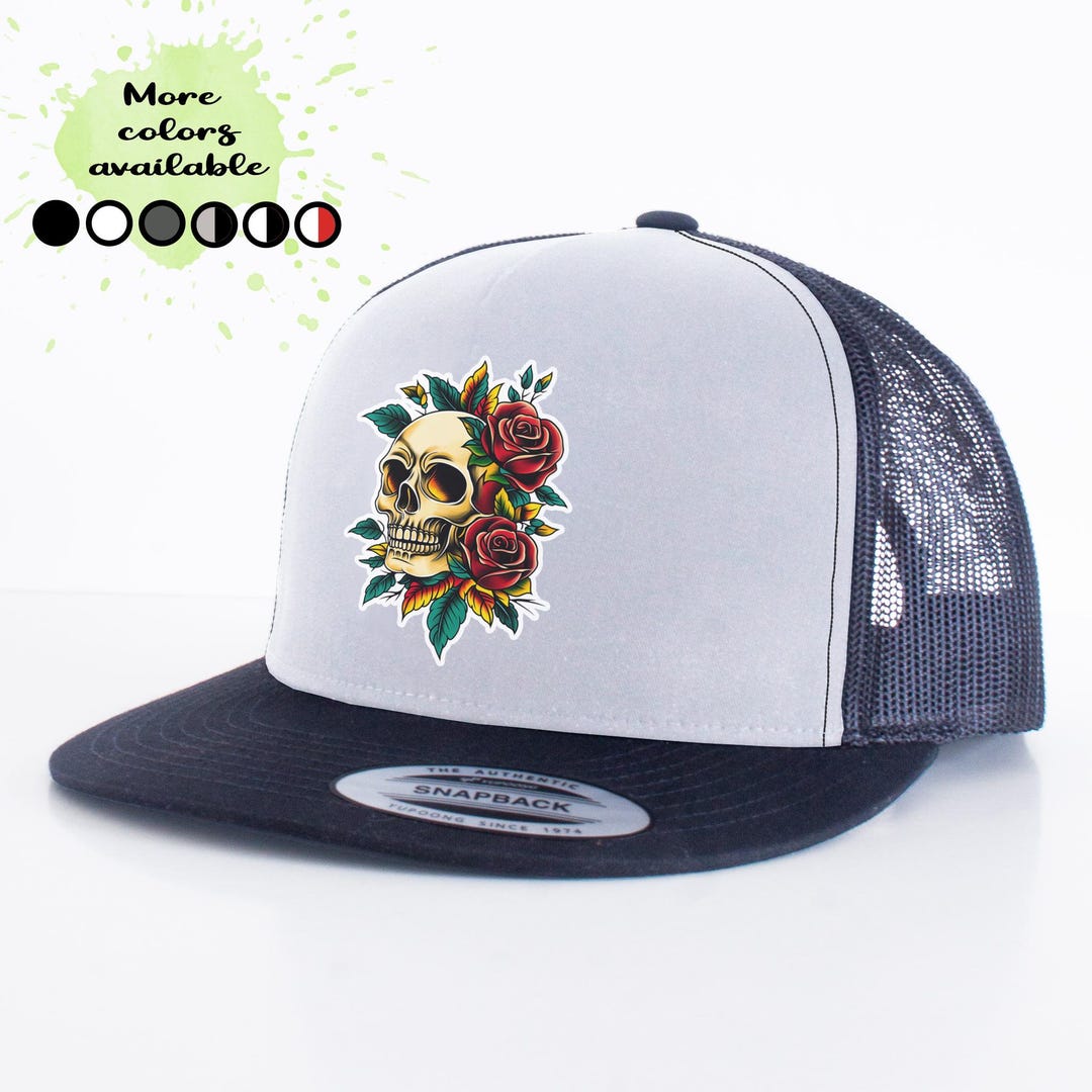Skull & Roses Trucker Cap | Sailor Jerry Tattoo Style Snapback Hat ...