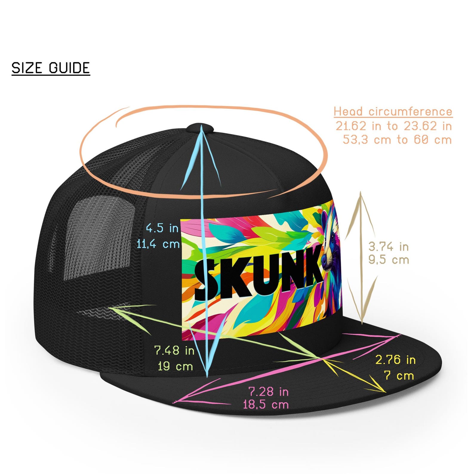 Skunk Trucker Hat Pop Art High Quality Mesh Trucker Cap Flat Visor High ...