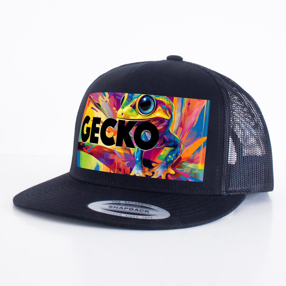 Gecko Lizard Trucker Cap - Snapback Hat With Flat Bill and Mesh - Gift ...