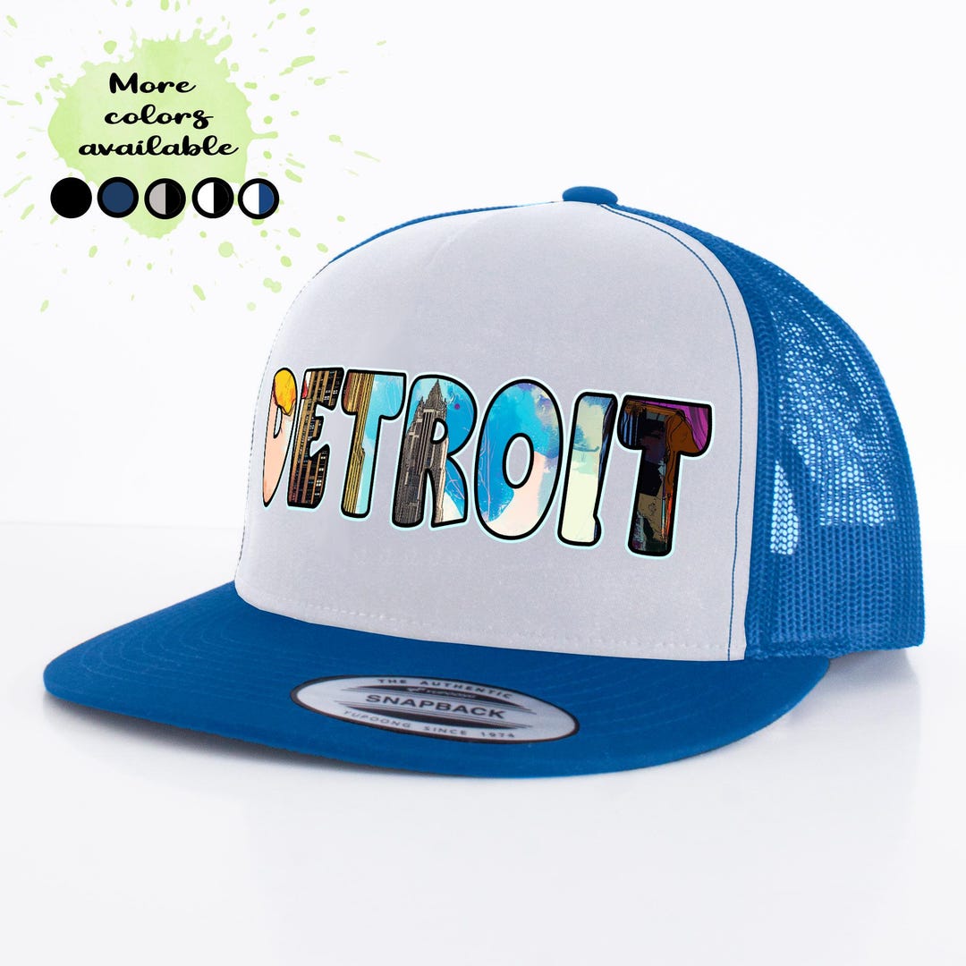 Detroit Snapback Hat | City Skyline Flat Bill Trucker Cap | Detroit ...