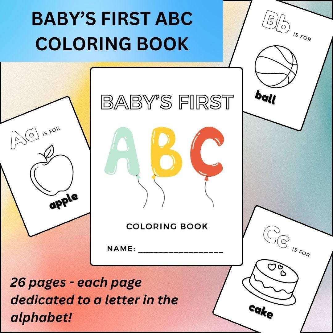 Baby's First ABC Coloring Book Printable PDF, 52 Pages ABC Coloring ...