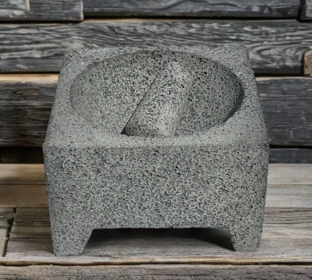 9 Inch Large Size-square Molcajete/ Mortar and Pestle With Legs Made of ...