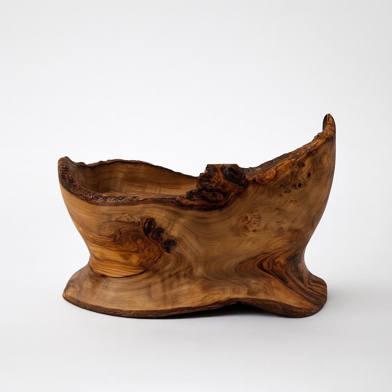 Handcarved Olive Wood Root Stand - Unique Rustic Fruit Bowl and ...