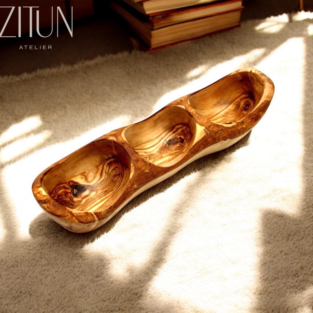 Rustic Olive Wood Three-compartment Bowl Artisan Elegance and ...