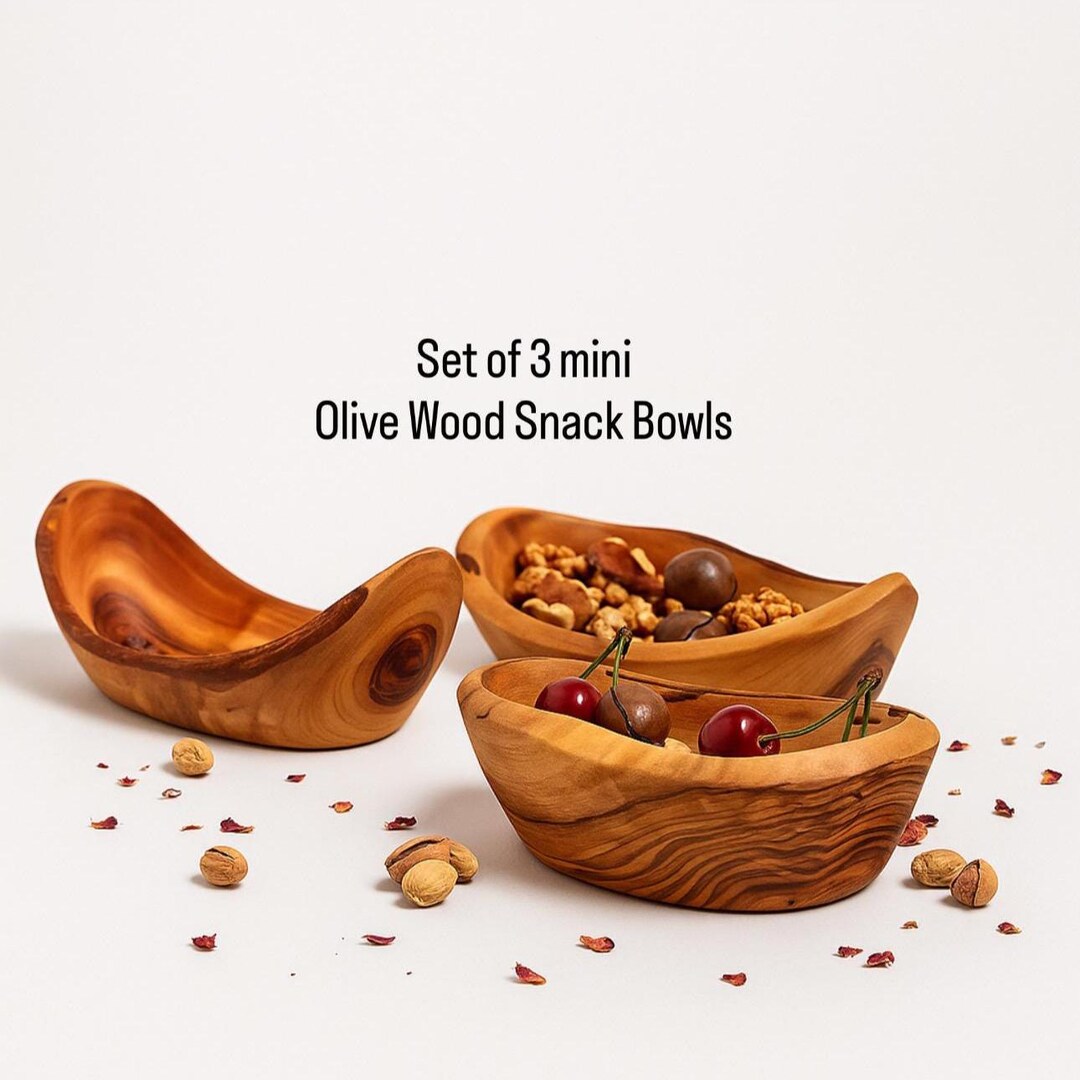 Handcrafted Olive Wood Nesting Bowls Set of 3, Rustic Canoe Shaped ...