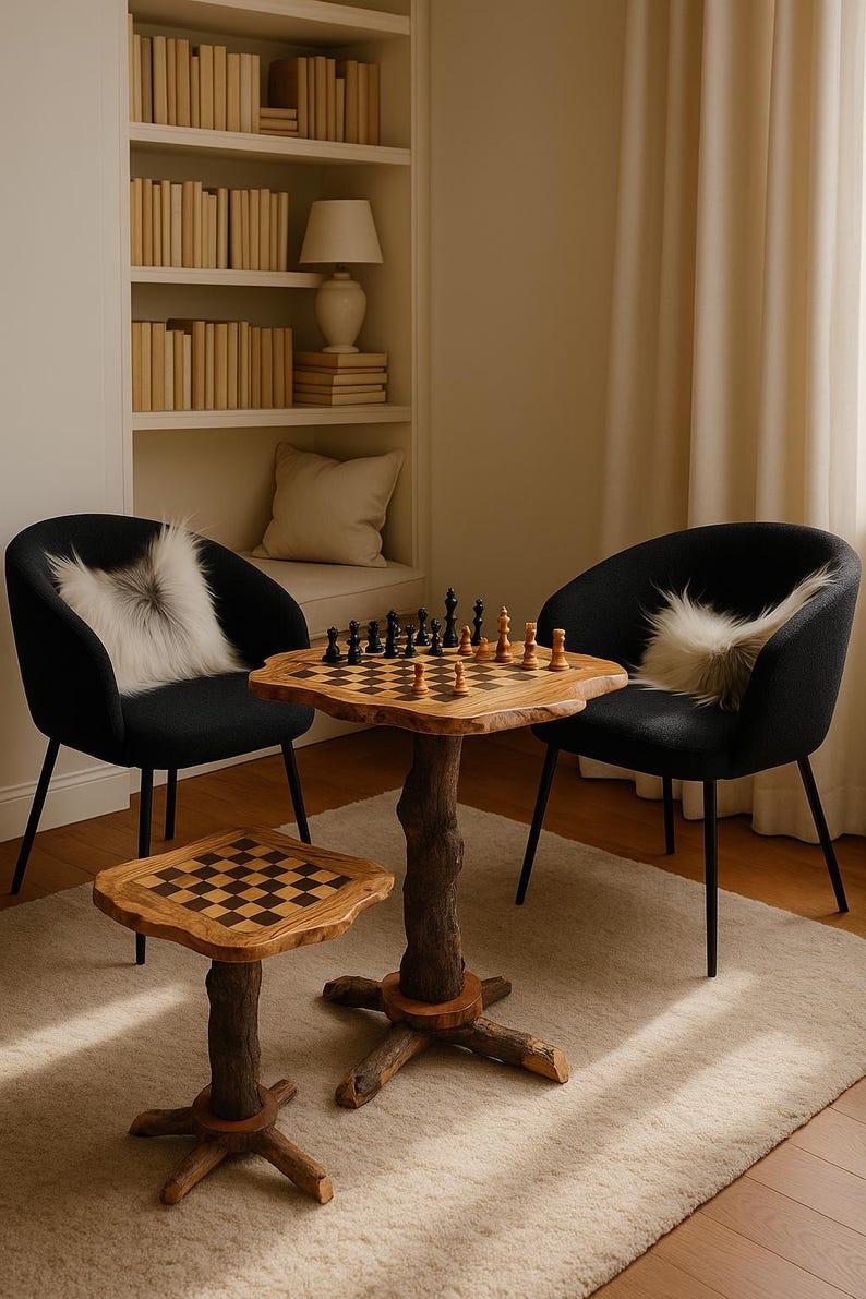Handcrafted Olive Wooden Chess Table Set - Luxury Artisan Games Board ...