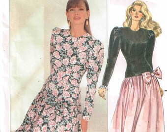 Sewing Pattern Dress 1980s Flared Bias Skirt, Gathered Sleeves Mccalls ...