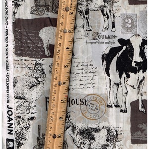 Cotton Fabric Farm Cows Chickens Goats Gray Mational Sewing Fabric 100% ...