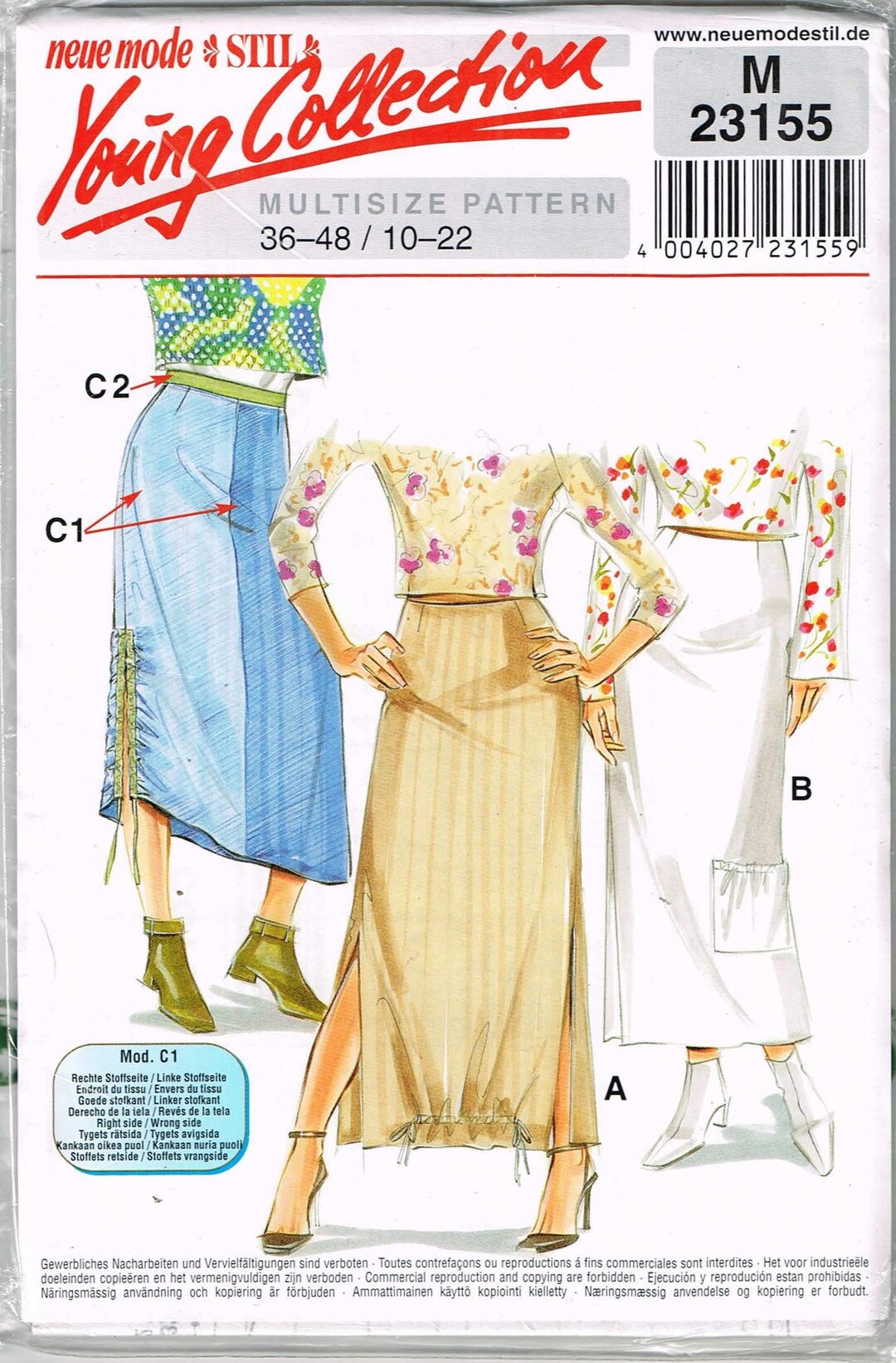 Slim Skirt European Sewing Pattern Neue Mode Stil Side Slits Size 10 12 ...