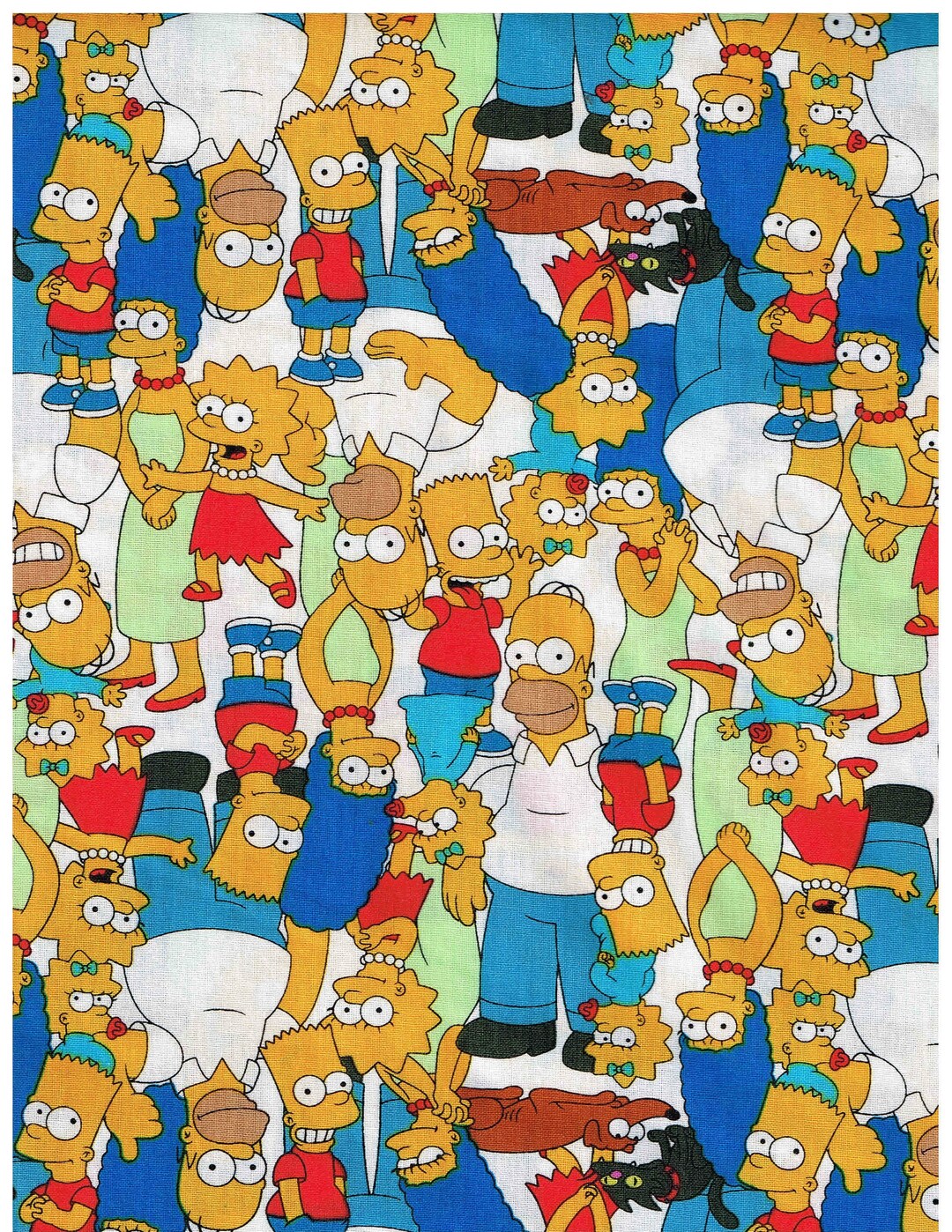 Sewing Fabric Simpsons Packed Bart Homer, Marge, Lisa Blue and Yellow ...