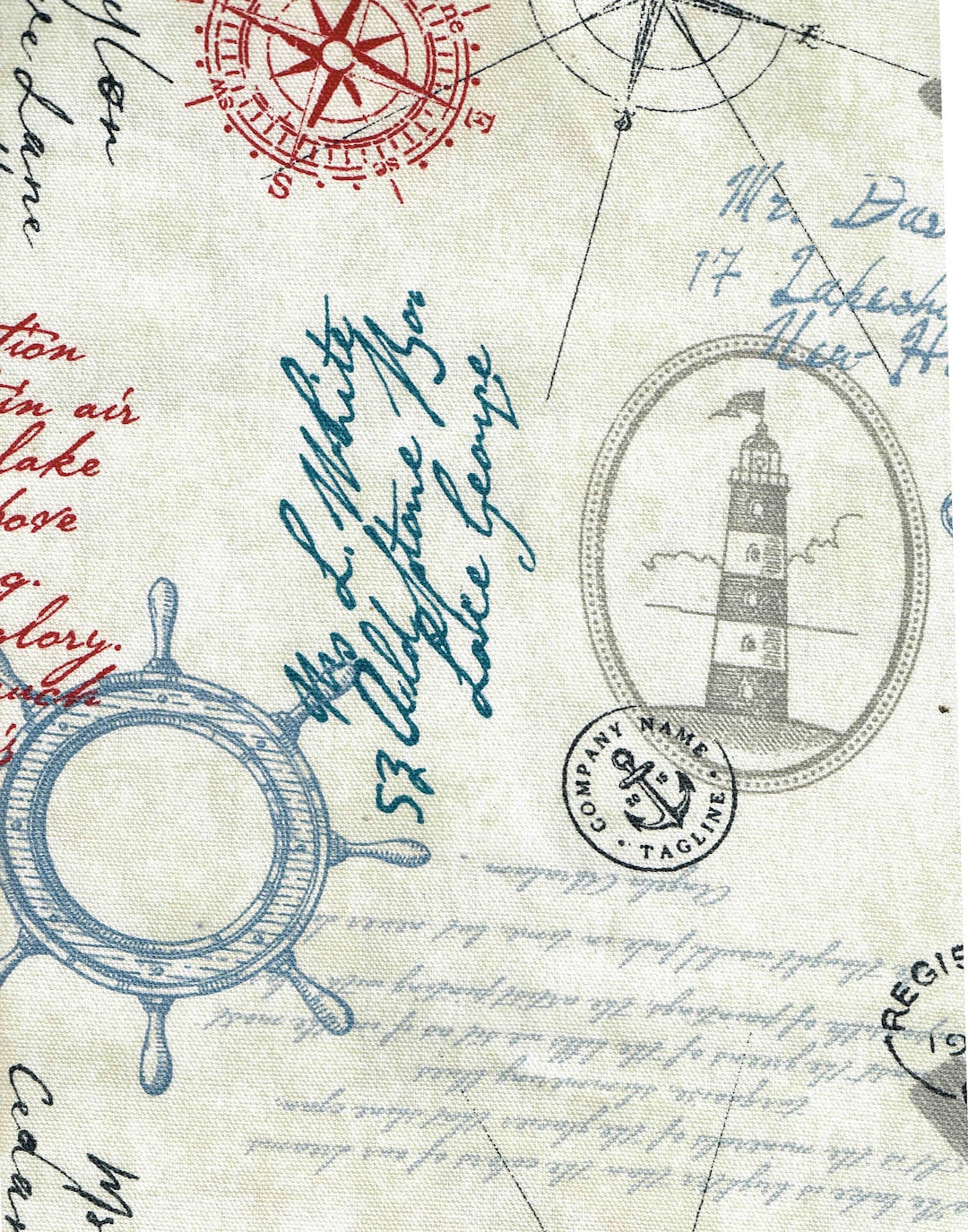 Sewing Fabric Screen Print Decorating Fabric Compass Lighthouse Richloom 100% Cotton Craft ...