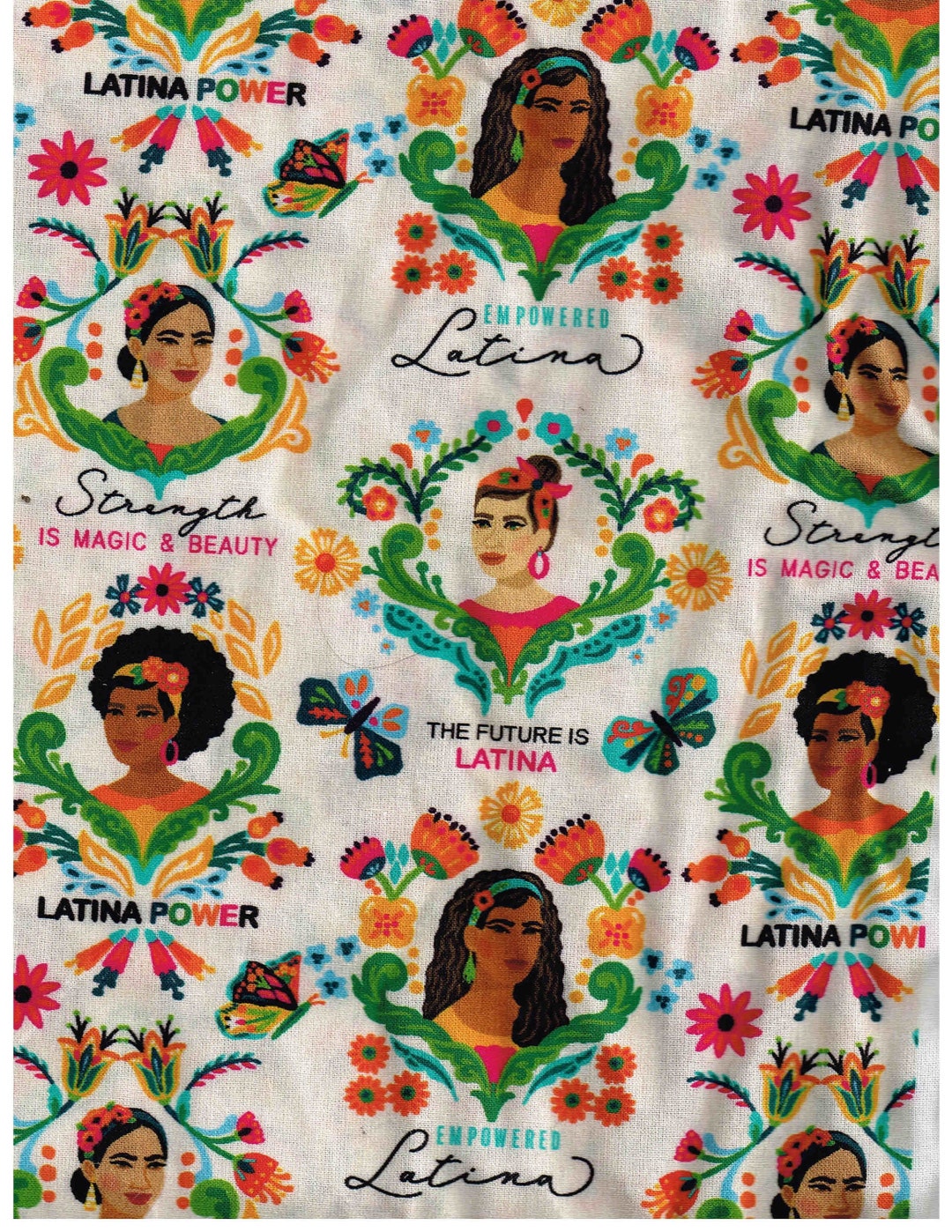Cotton Fabric Latina Power Strength Magic Beauty Faces Material Woman ...