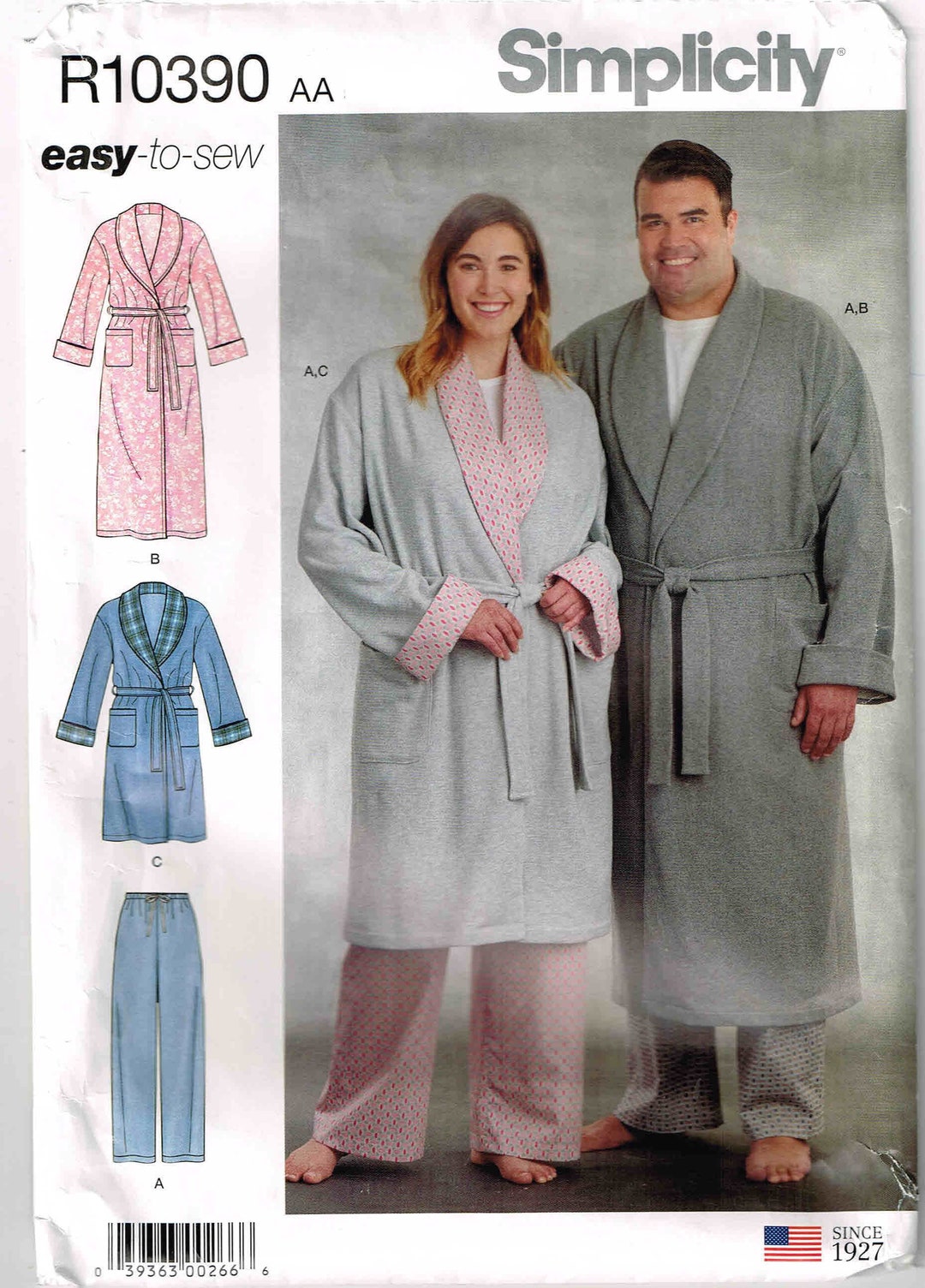 Simplicity 8804 10390 Sewing Pattern: Unisex Robe & Lounge Pants Plus ...