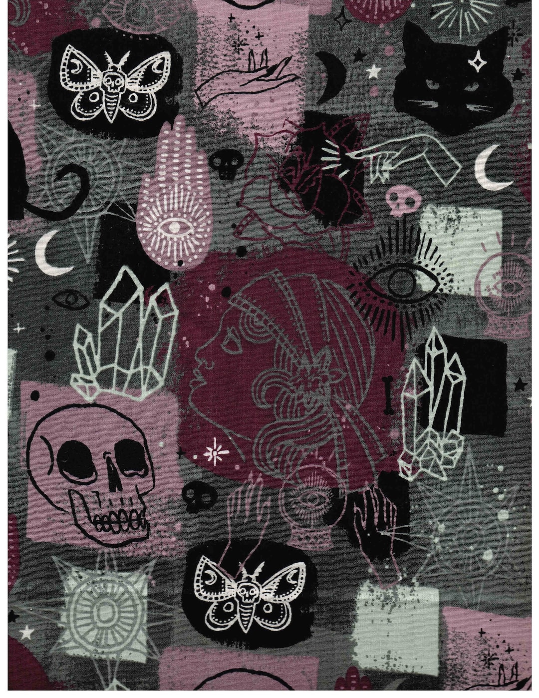 Material Skelton Third Eye Purple, Pink Gray Halloween Fabric 100% ...