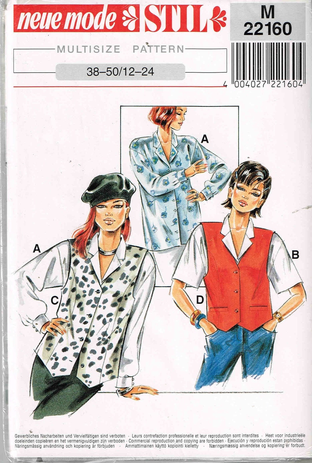 Blouse and Vest Sewing Pattern Neue Mode Stil M 22160 Size 12 14 16 18 ...