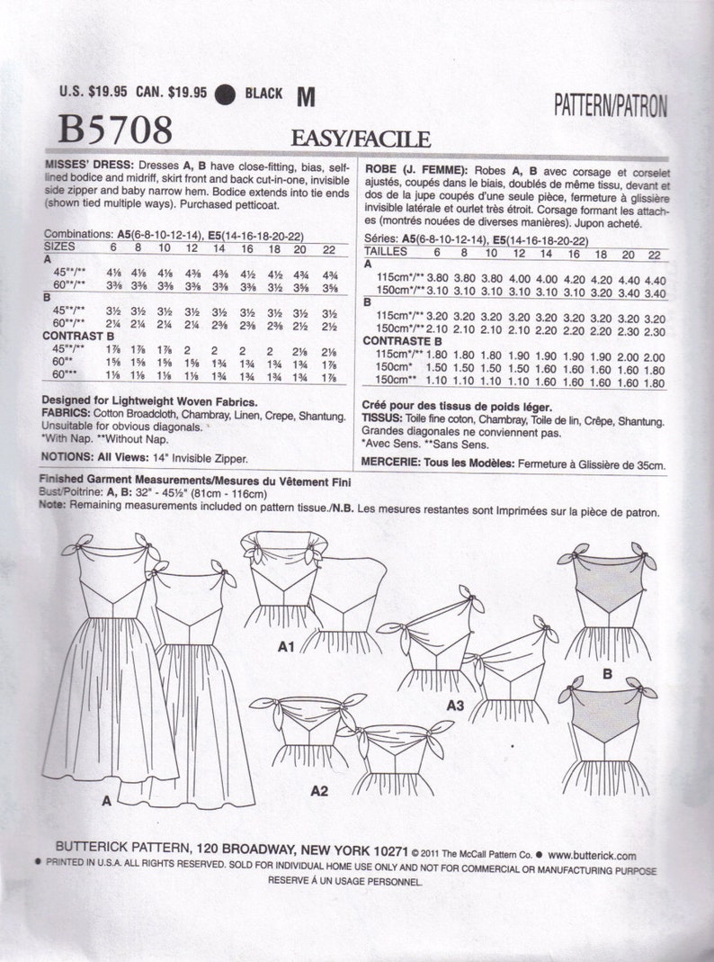 Butterick 5708 Sewing Pattern 1950's Reproduction One - Etsy