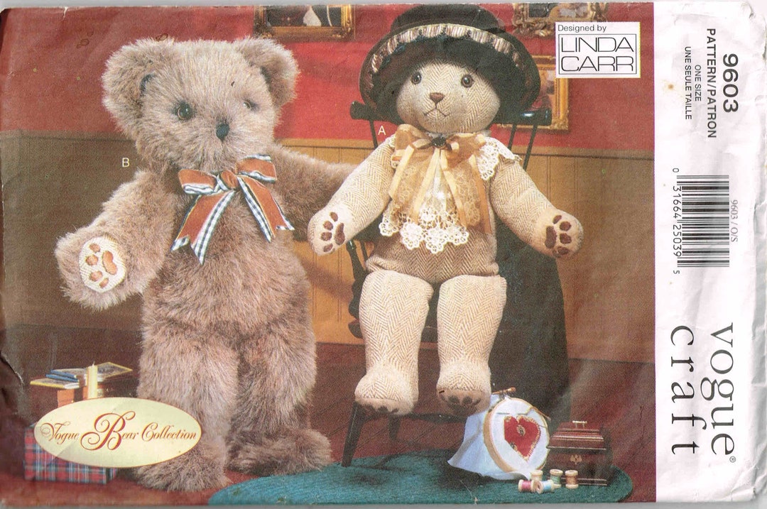 Vogue Sewing Pattern: Stuffed Mr & Mrs Bear Dolls With Hat - Etsy