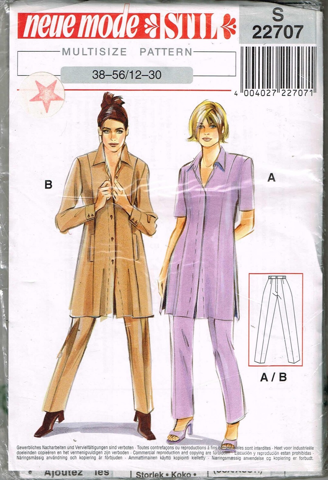 Sewing Pattern Neue Mode Stil Long Shirt Jacket and Pants European Size ...