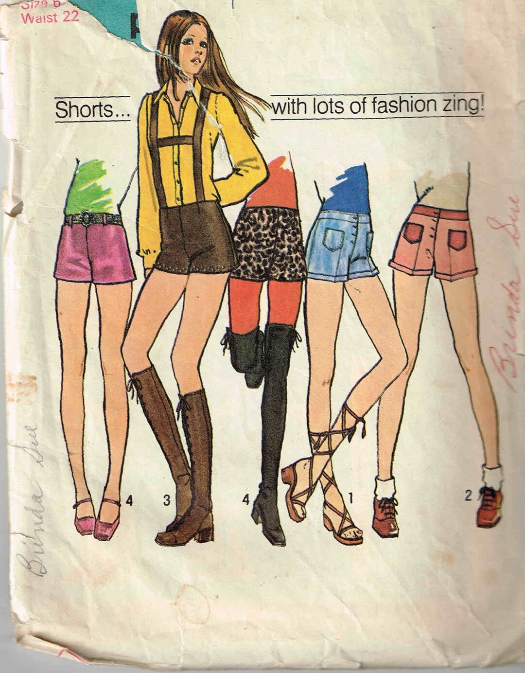 Sewing Pattern Vintage 1970s Hip Hugger Shorts Simplicity 9597 Size 6 ...