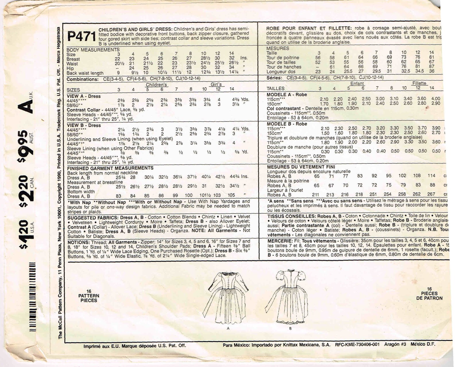 Sewing Pattern Girls Drop Waist Dress Front Buttons Puff - Etsy