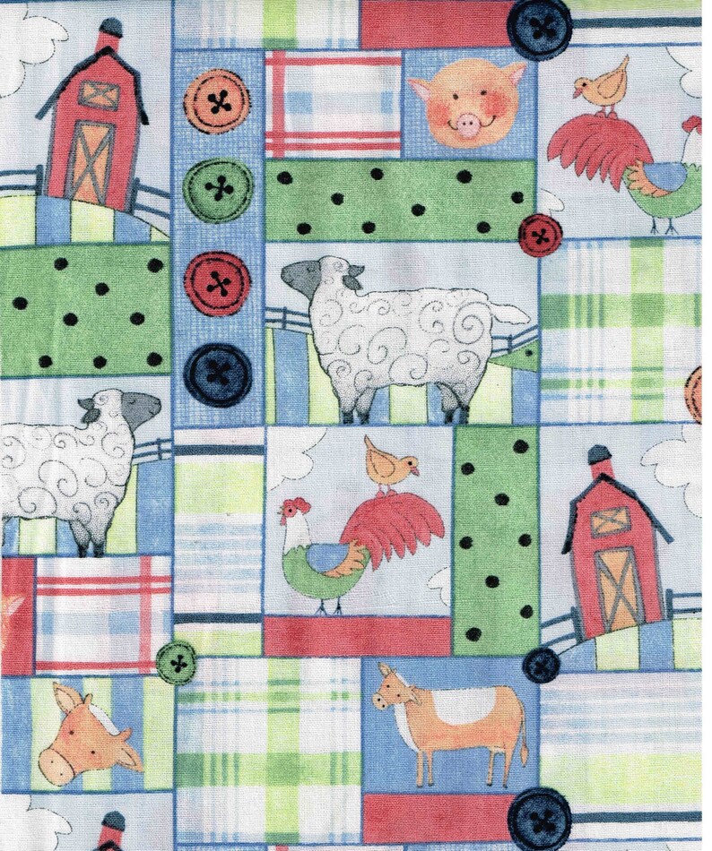 Farm 1/4 1/2 1 Yard Fabric Barnyard Animals Cow Pig Barn - Etsy