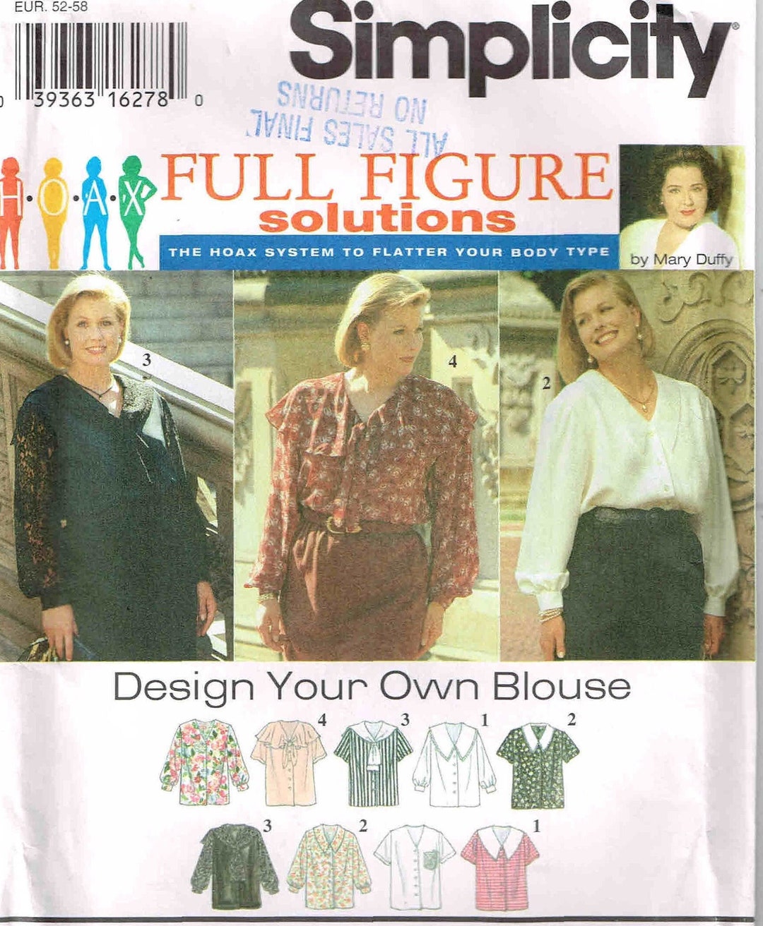 Full Figure Sewing Pattern Ladies V Neck Blouse Variations Simplicity ...