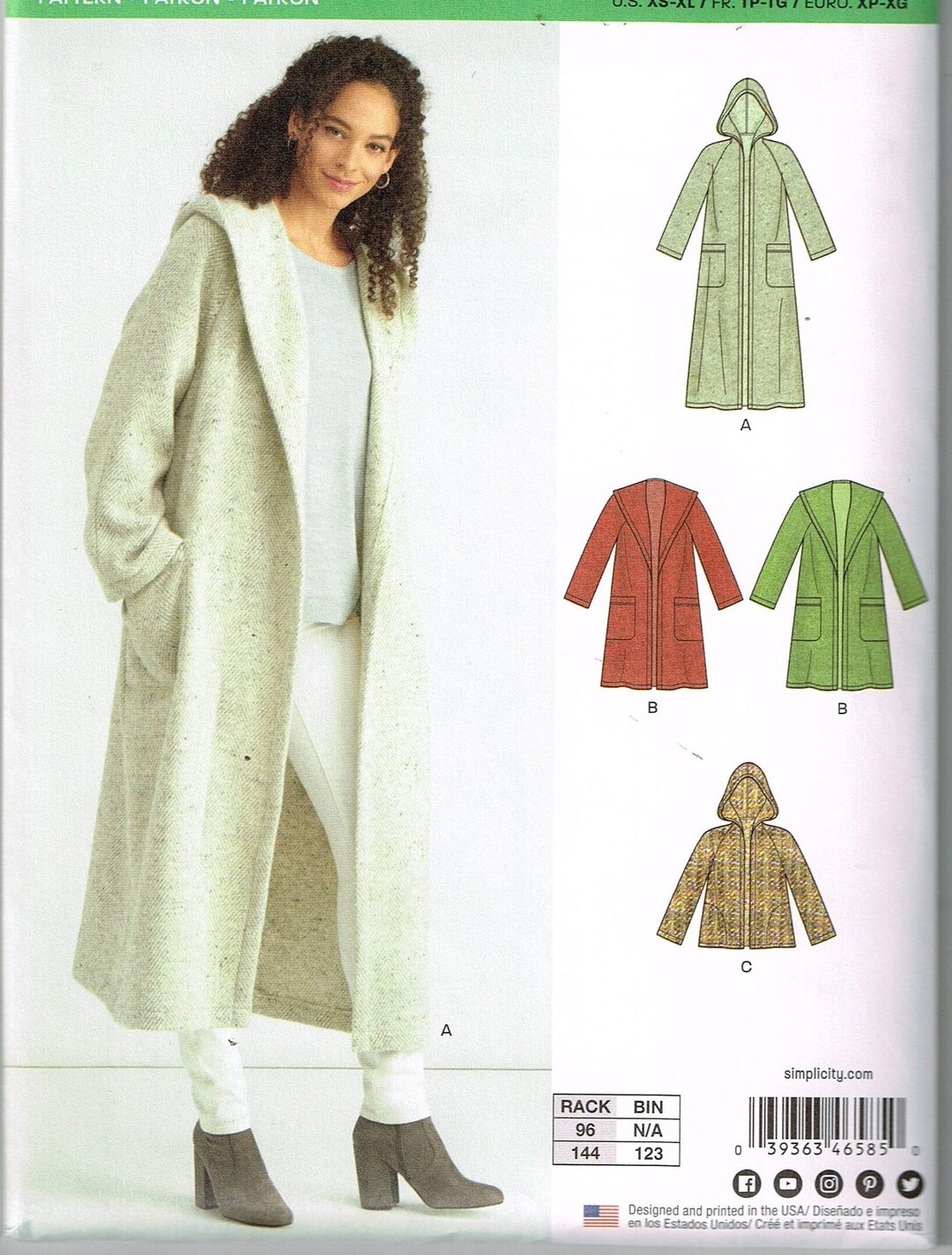 Sewing Pattern New Look 6585 Long Length Hooded Coat Misses Size 6 8 10 ...