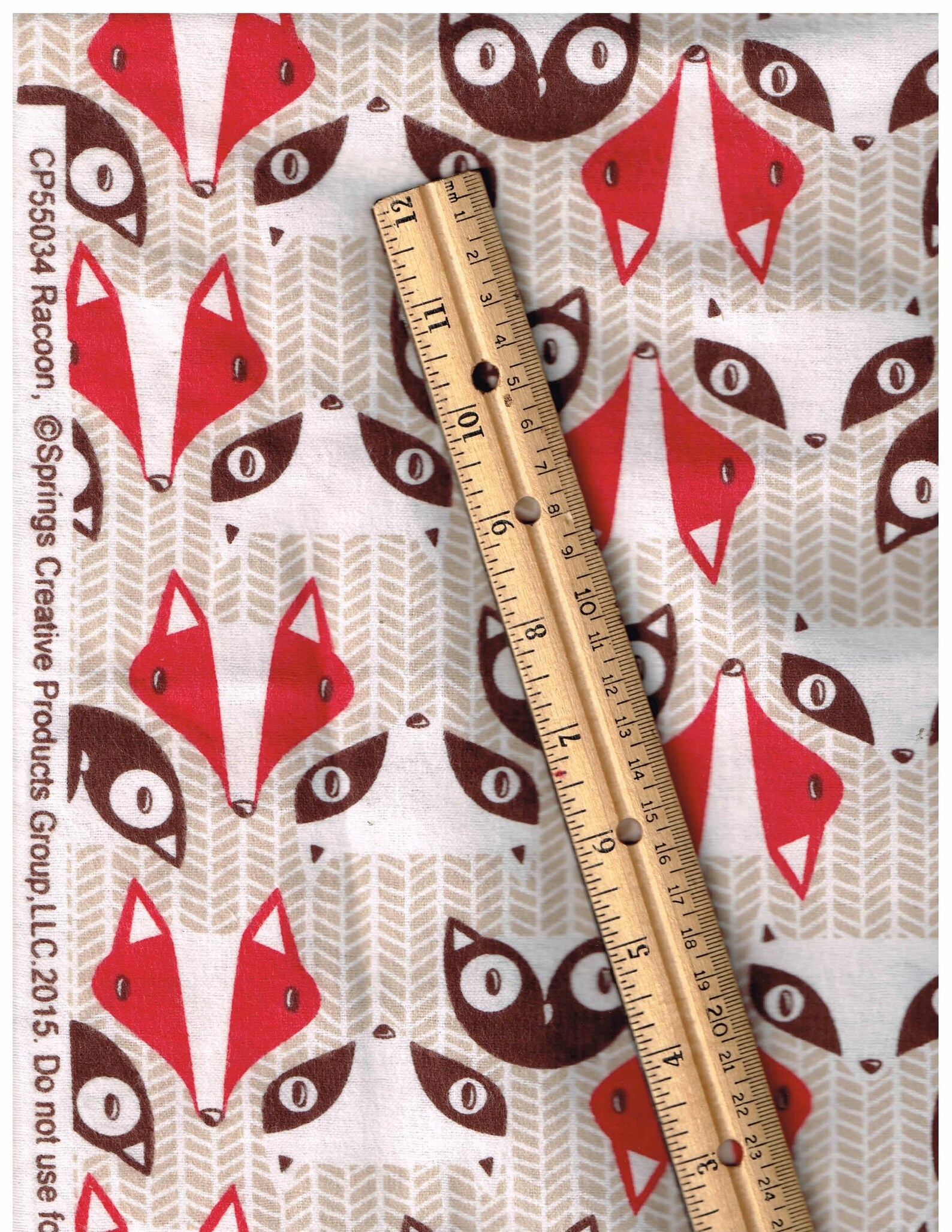 Flannel Cotton Fabric Tan Red Fox and Racoon Fabric Sewing Material 42 ...