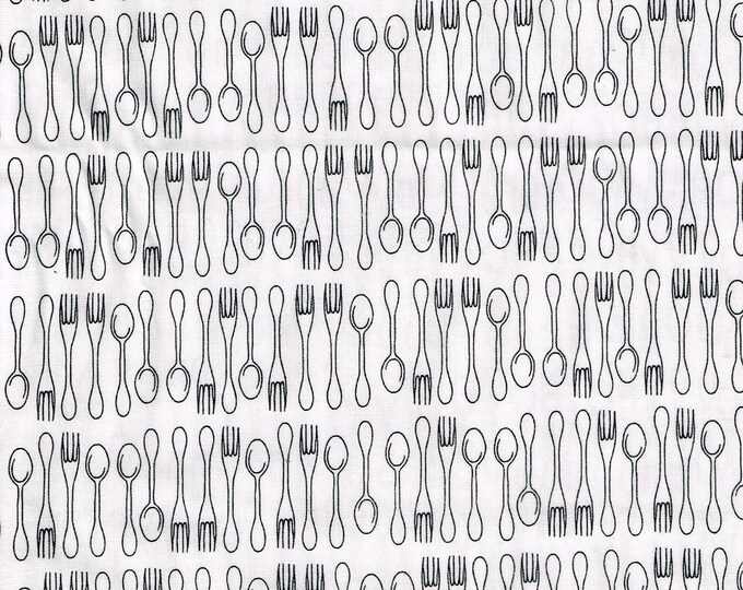 Cotton Fabric Forks and Spoons Makower Uk Black and White Fabric ...