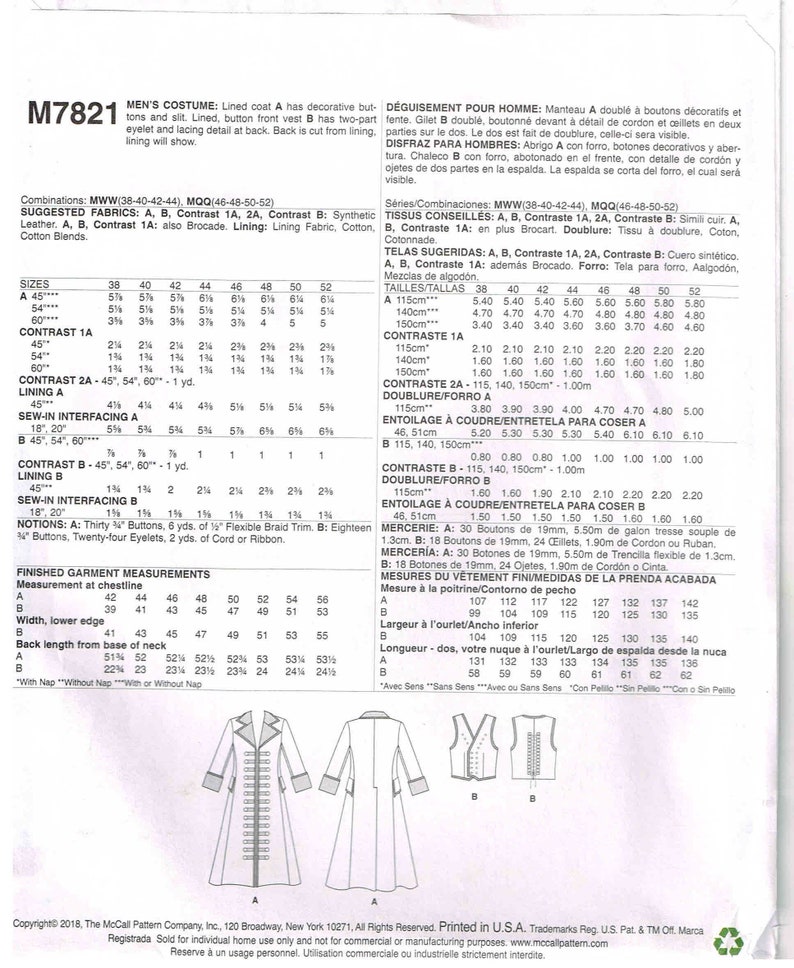 Sewing Pattern Men Medieval Duster Jacket Coat Fitted Lined | Etsy
