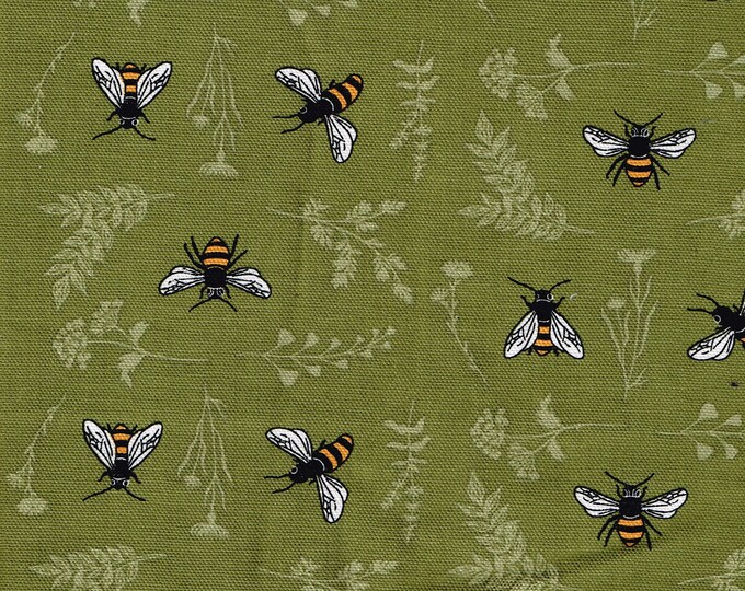 Fabric Bumble Bees Green Background Cotton Canvas Material, Honeybees ...