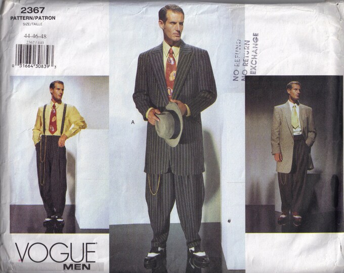 Vogue 2367 1940s Retro Men Zoot Suit High Waisted Trousers Sewing ...