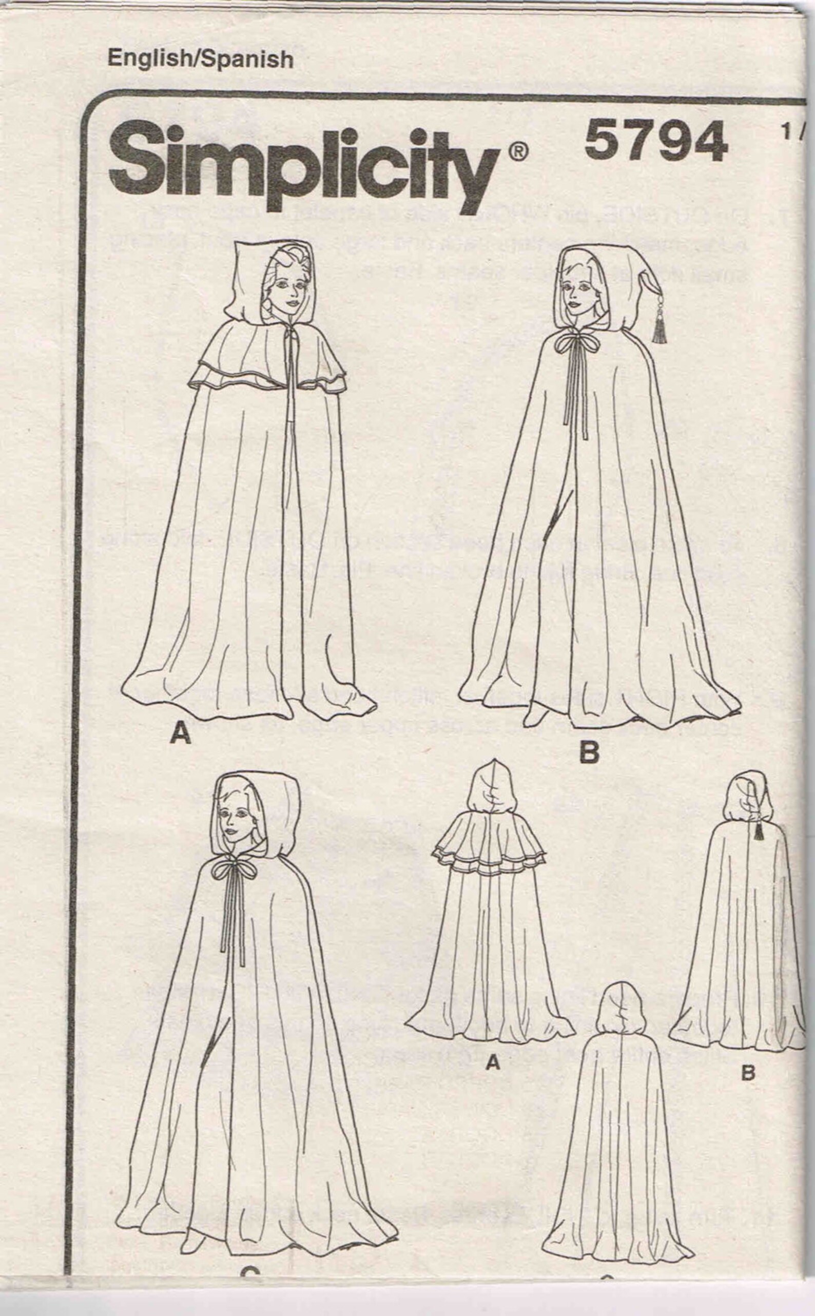 Sewing Pattern Medieval Renaissance Hooded Cape Simplicity - Etsy