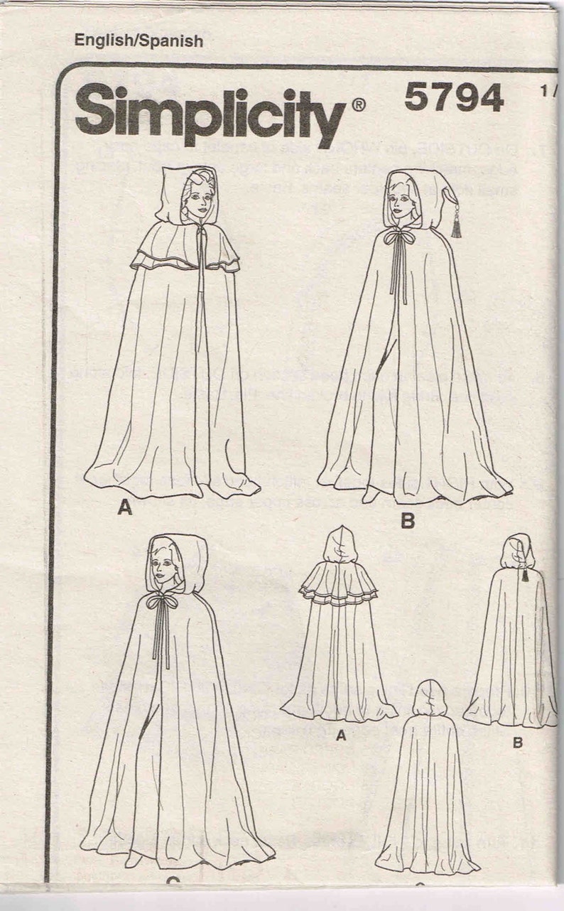 Sewing Pattern Medieval Renaissance Hooded Cape Simplicity - Etsy