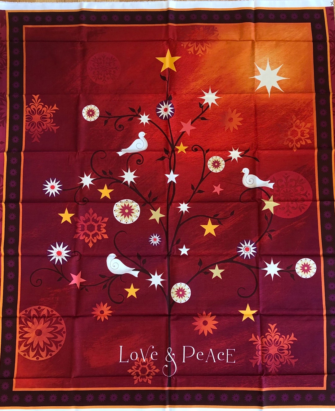 Partridge in a Pear Tree Red Fabric Panel, Christmas Theme Love and ...
