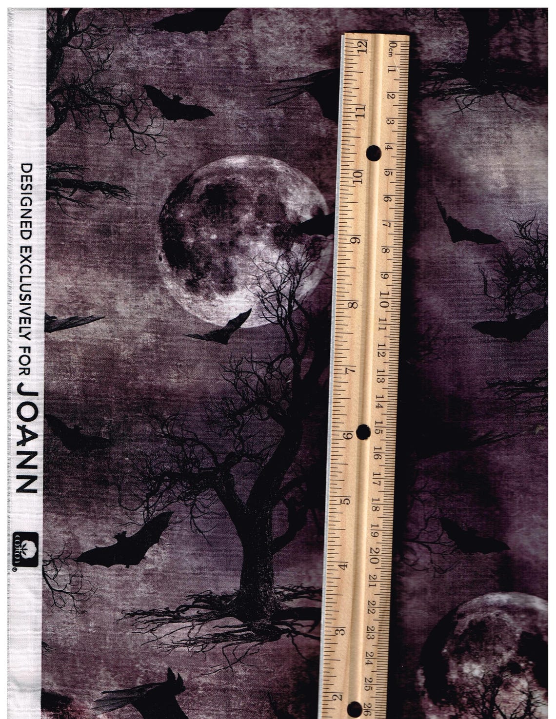 Black Bats Flying, Trees and Moonlight Halloween Fabric Cotton Fabric ...