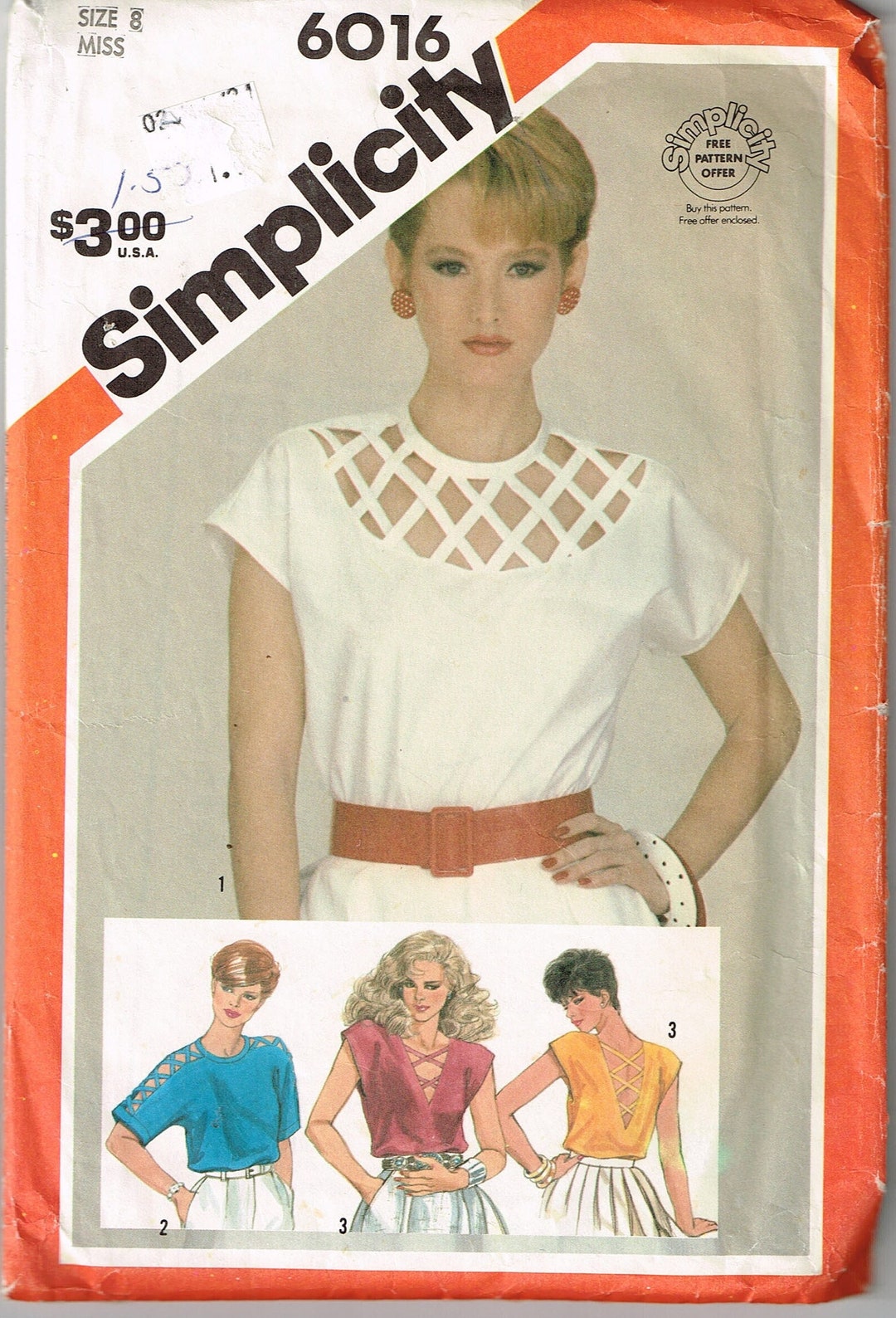 Sewing Pattern Pullover Blouse Top V Neckline Misses Size 8 Bust 31.5 ...