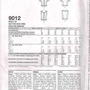 Simplicity 9012 Misses Vest Style Top Short or Sleeveless - Etsy