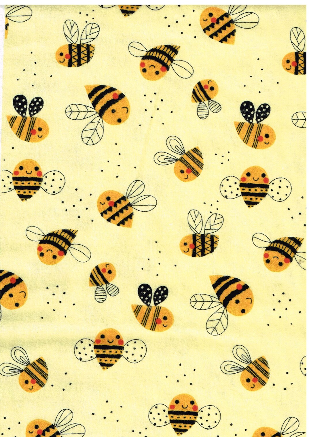 Flannel Cotton Bumble Bees Fabric 1/4, 1/2 Yard, Yellow Black Flannel ...