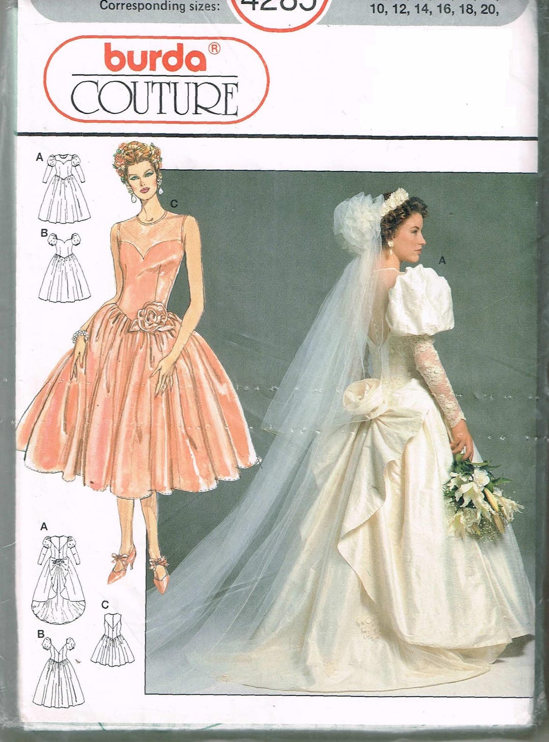 Burda Couture 4285 Sewing Pattern 1980s Wedding Dress Misses Burda 4285 ...