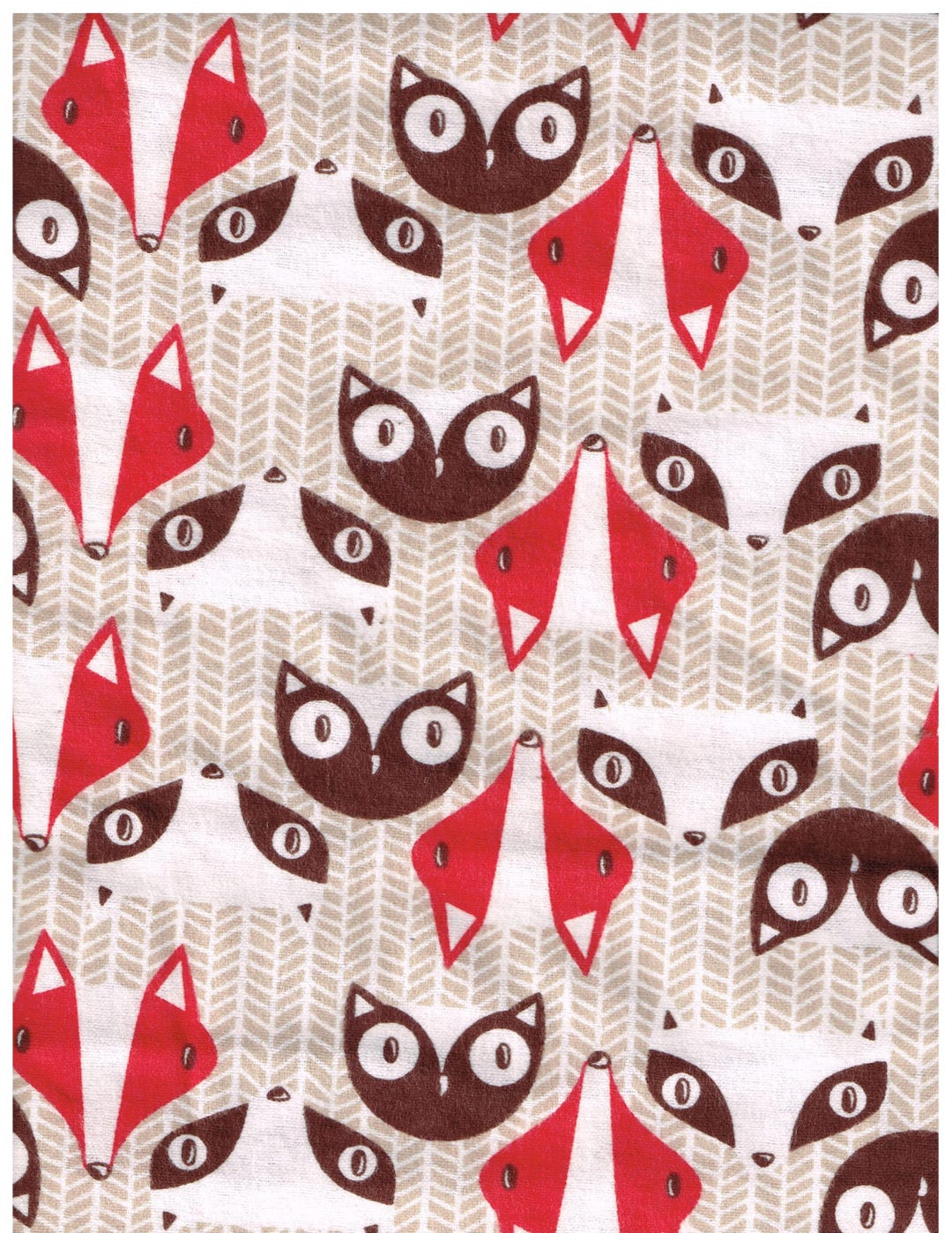 Flannel Cotton Fabric Tan Red Fox and Racoon Fabric Sewing Material 42 ...
