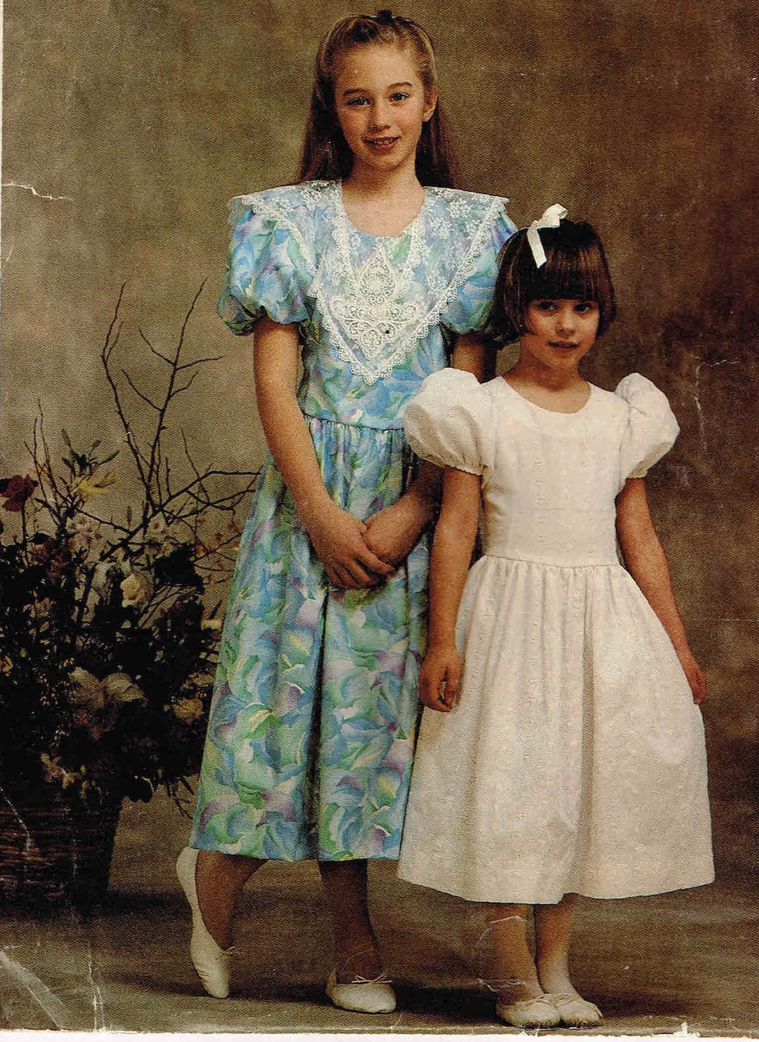 Sewing Pattern Girls Drop Waist Dress Lantern Sleeves Mccalls 213 Above ...