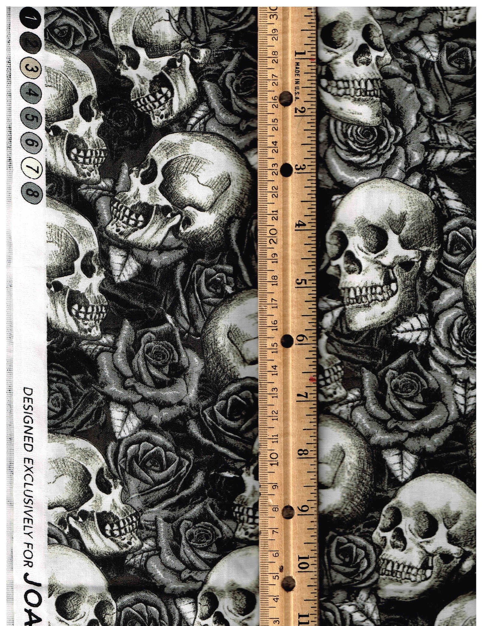Skull and Roses 100% Cotton Fabric Black and White Skeleton - Etsy