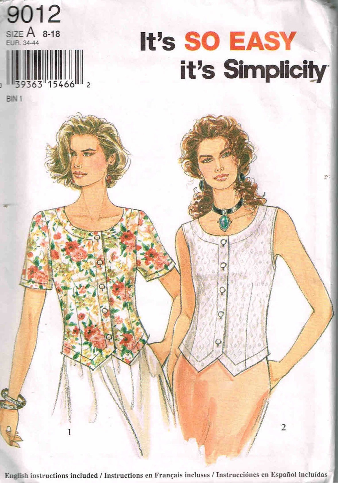 Simplicity 9012 Misses Vest Style Top Short or Sleeveless - Etsy