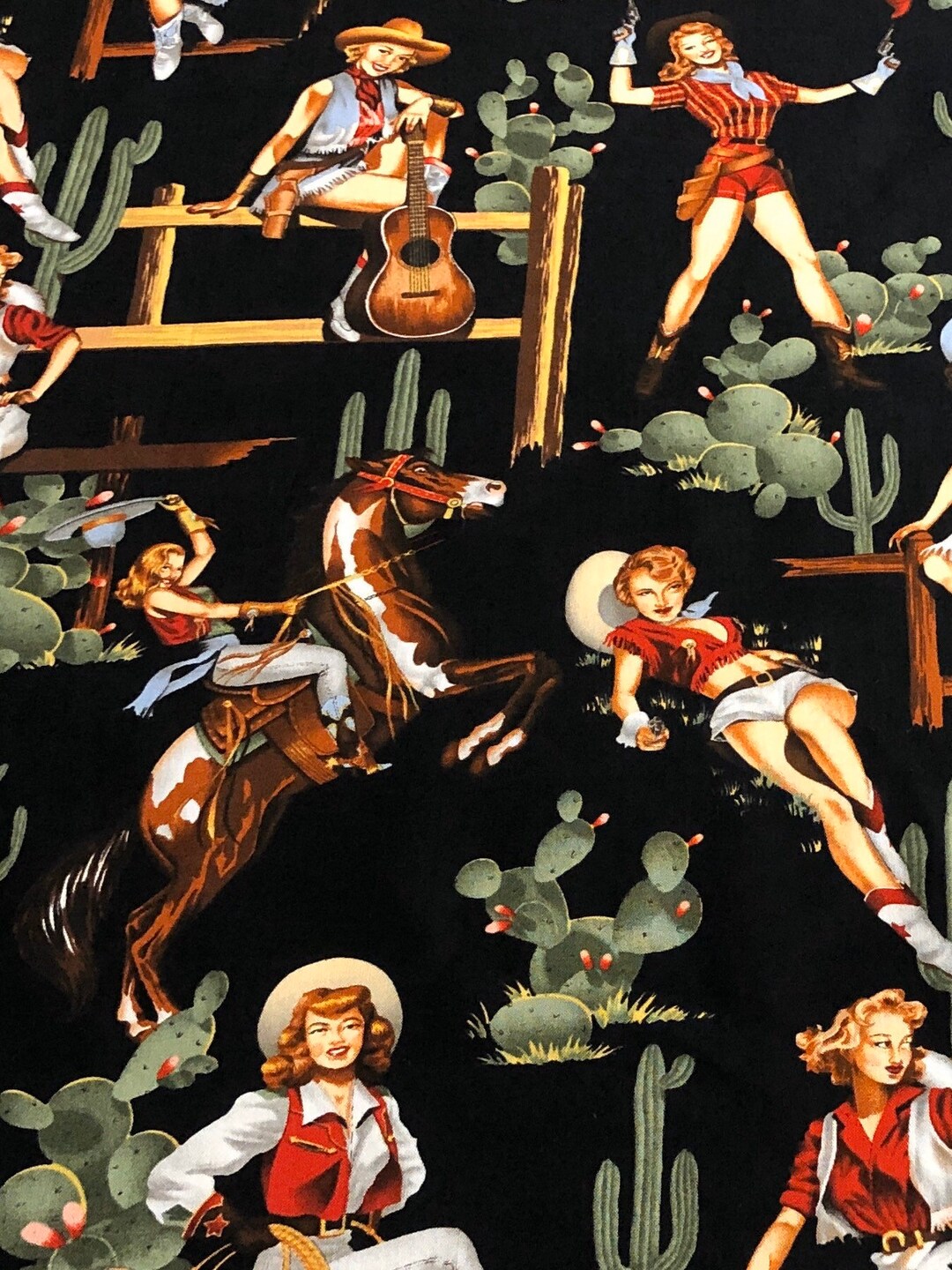 Alexander Henry Fabric From The Hip Sexy Cowgirls On Black Material