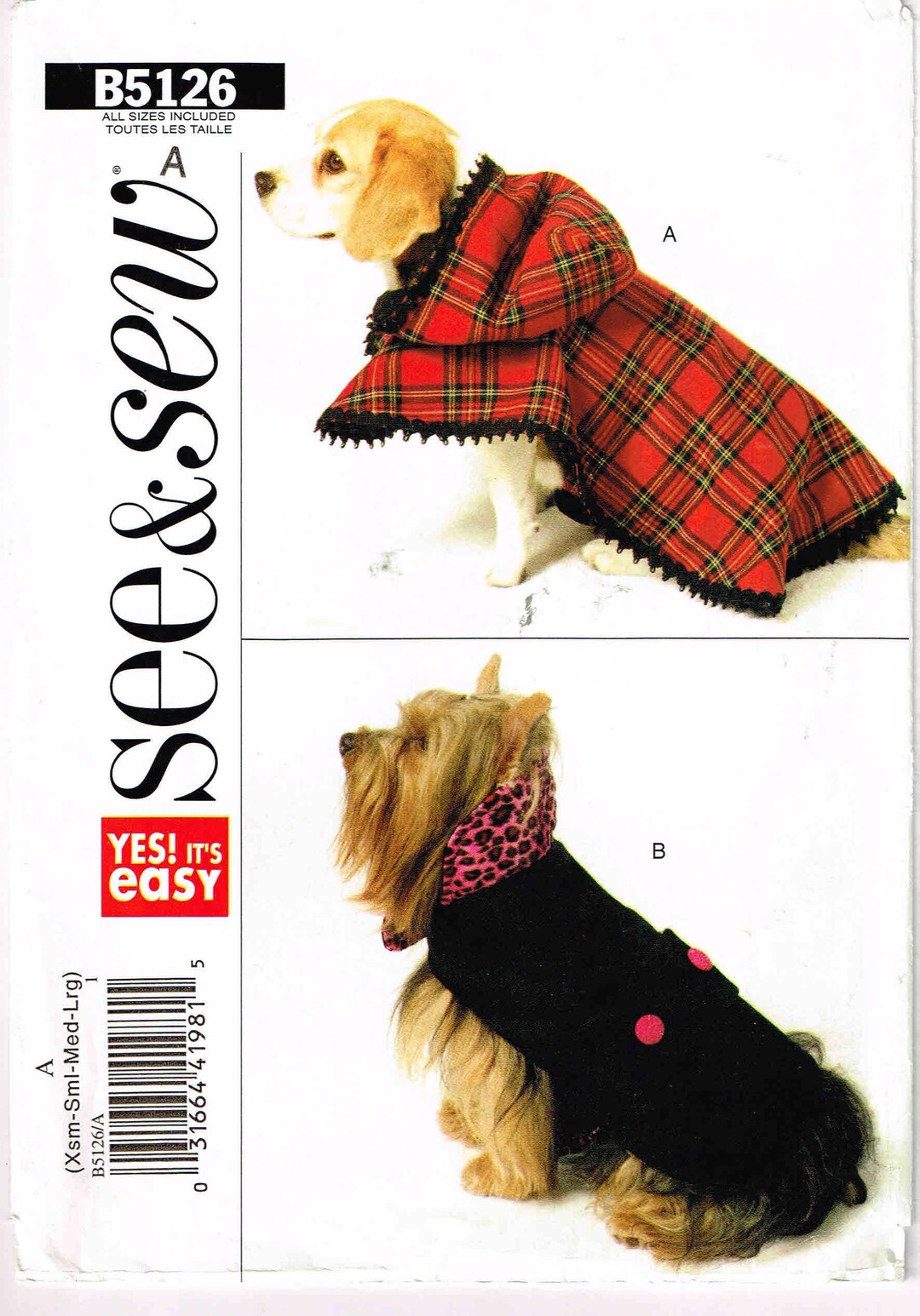 Pet Dog Sewing Pattern Hooded Coat Jacket Butterick 5126 See & Sew Easy ...