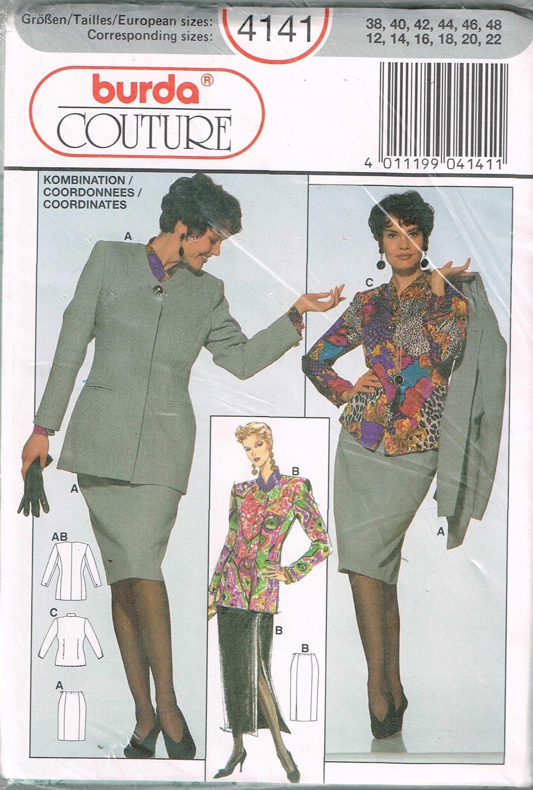 Burda Couture 4141 Sewing Pattern 1980s Suit Jacket, Slim Slender Skirt ...