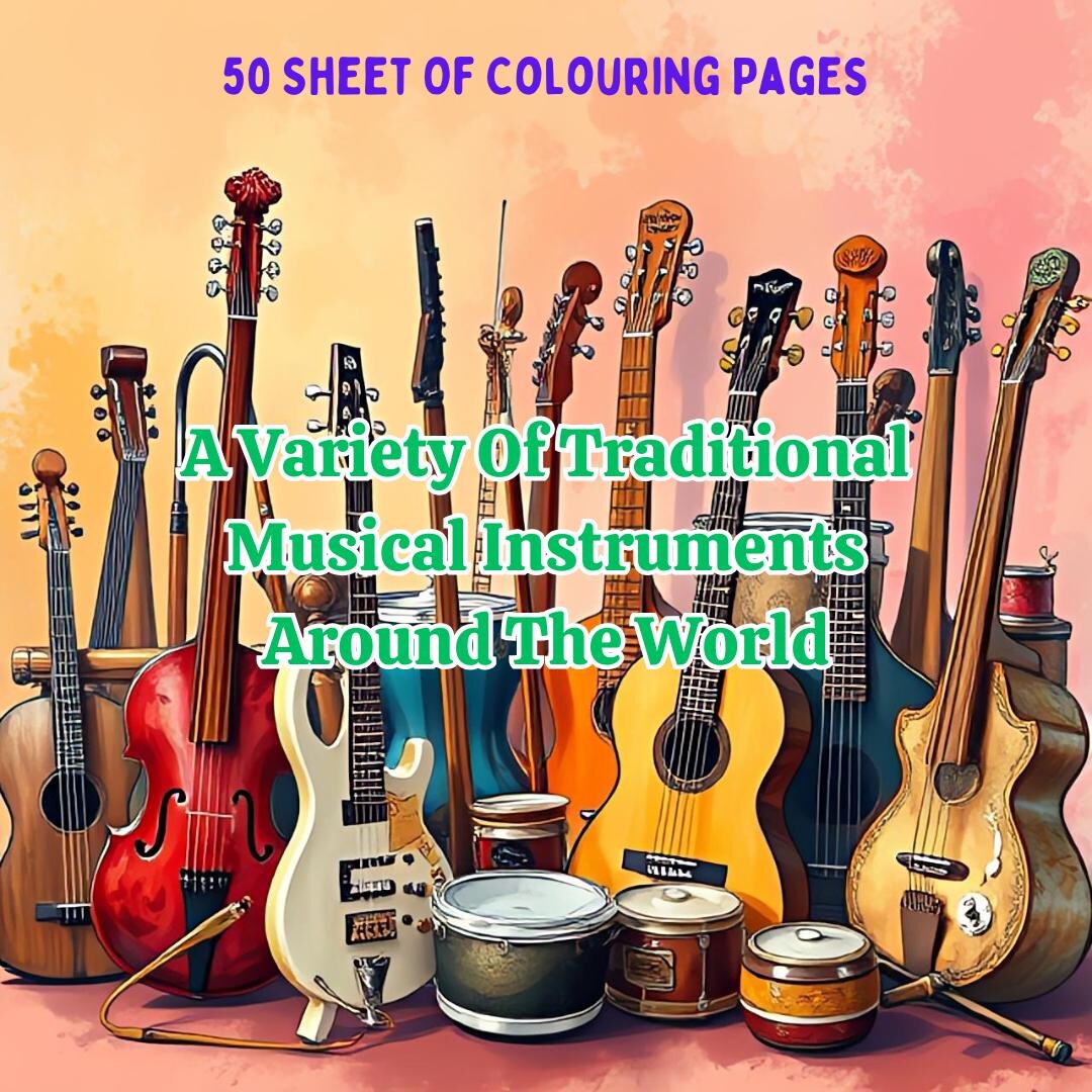 50 Coloring Pages of the Various Traditional Musical Instruments Around ...